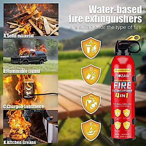 FIOZABI 1 PACK Portable Fire Extinguisher Spray 4 in-1 With Bracket for The House/Car/Kitchen/Garage/Home,0.5-A:21-B:C:5K Water-Based Fire Extinguishers(620ml/21.87OZ)