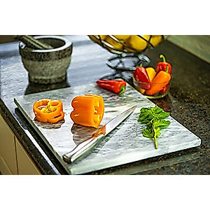 Marble Cutting Board for Kitchen, Serving, Pastry, Charcuterie, Cheese - 16” x 12” and 16” Marble Rolling Pin Combo - Nonslip Feet for Stability - Accessories For Bakers, Gift Home Decor ideas
