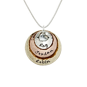 My Three Treasures Personalized Charm Necklace with 925 silver, Gold and Rose Gold Plated discs. Customized with any Words or Names of your choice. Gifts for Her, Mother, Grandmother, Wife