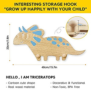 Jfbav Decorative Wood Wall Hooks - Cute Animal Dinosaur Wall Hooks for Hats, Clothes, Keys, Handkerchiefs, Jackets and More