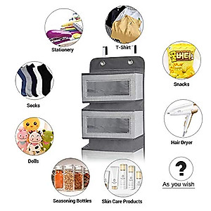 homyfort Over the Door Hanging Organizer Storage with 5 Large Pockets,Wall Mount Storage with Clear Windows and 2 Widened Metal Hooks for Pantry,Nursery,Diapers,Bathroom,kitchen,Closet,Dorm(Grey)