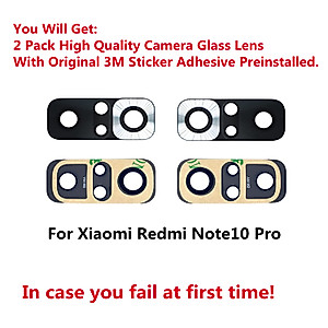 LNONLS 2 Pack Back Rear Camera Glass Lens Cover Replacement for Xiaomi Redmi Note 10 Pro Max 4G with Adhesive and Repair Toolkit (Note10 Pro/Pro Max 4G)