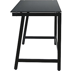 OneSpace Contemporary Glass-Top Desk for Small Spaces, Small Writing Desk, Black