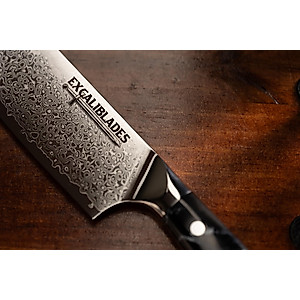 EXCALIBLADES 7 Inch Nakiri Knife, 67 layers of Damascus Steel Chef Knife, Multipurpose Meat Vegetable Sharp Kitchen Knife with Ergonomic Black Turquoise Handle, Sheath included.