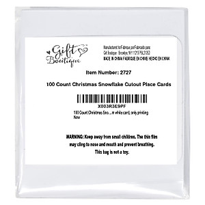 Gift Boutique 100 Pack Christmas Cards Holiday Seating Name Card Die Cut Xmas Snowflake Table Setting Folded Paper Tent Cards for Winter Wonderland Dinner Wedding Tables Party Decorations 2" x 3.5"