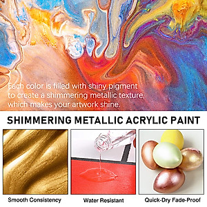 Metallic Acrylic Paint, Abeier Set of 24 Metallic Colors in 2oz/60ml Bottle, Rich Pigments, Non Fading, Non Toxic Paints for Artist, Beginners & Kids Painting on Rocks Crafts Canvas Wood, Fabric&Stone
