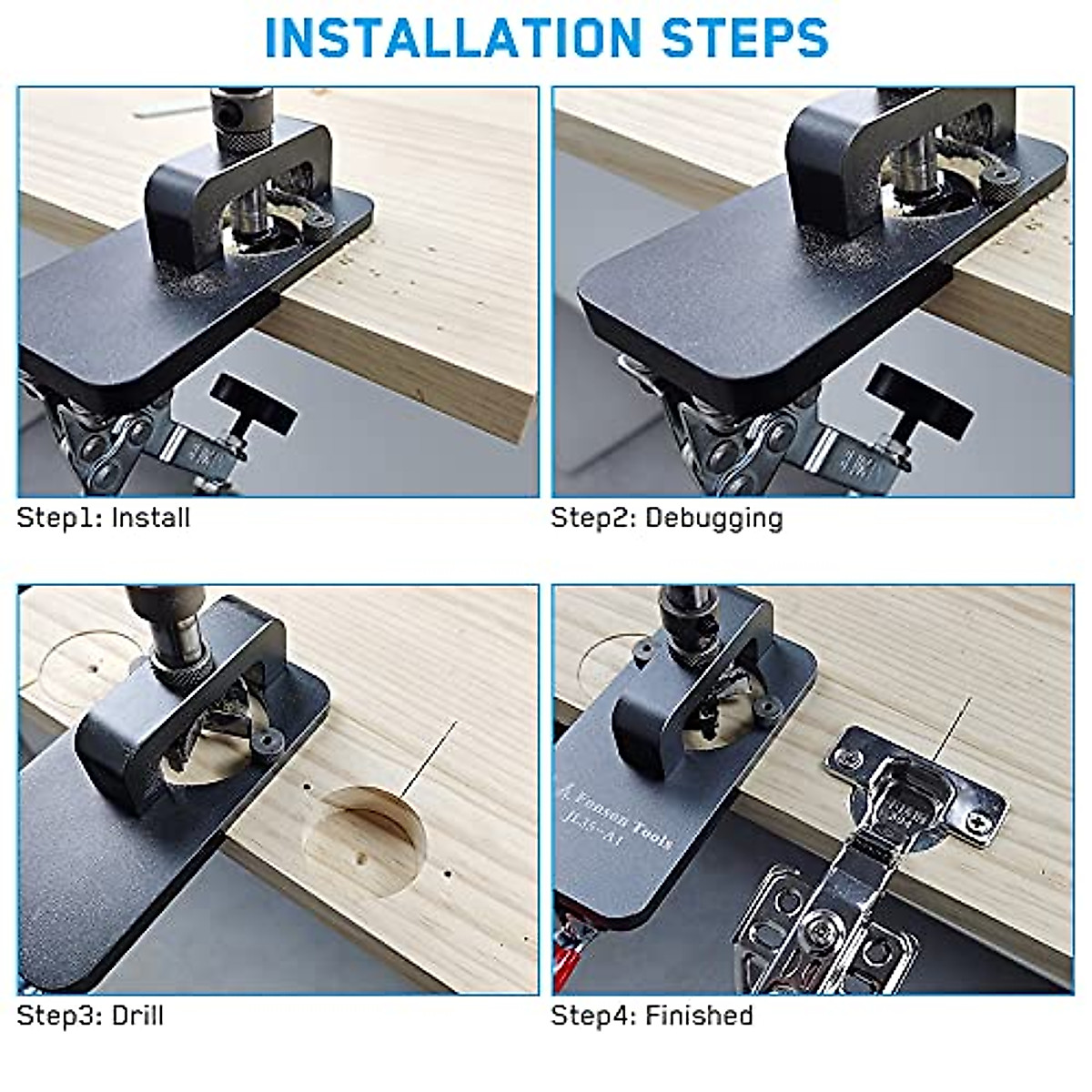 KKUYT 35mm Concealed Hinge Jig, Accurate Locking Hinge Drilling Jig Hole Guide Hole Puncher Locator Woodworking Tool for Door Cabinets Hinges Mounting
