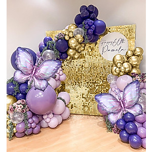 Enanal Purple Butterfly Balloon Garland Arch Kit, 158pcs Purple Chrome Gold Balloons with Butterfly Foil Balloons for Girl Birthday Baby Shower Party Supplies Bridal Shower Wedding Decoration (Purple)