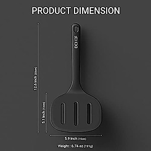 Dailychef Large Silicone XL Slotted Turner Black - Slotted Wide Spatula Pancake Flipper