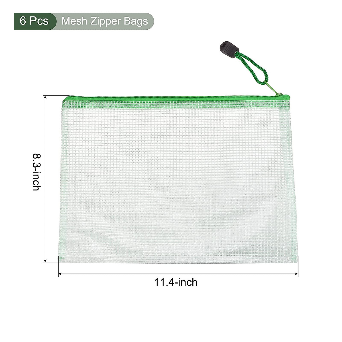 YOKIVE 6 Pack Mesh Zipper Bags, B5 Mesh File Pockets | Plastic Document Pouch, Great for Office Appliances Travel Storage(Green)