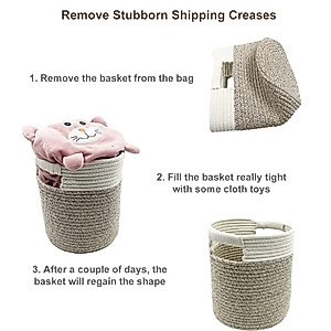 SOQKEEN Woven Cube Storage Basket 2 PCS Bathroom Cotton Rope Storage Organizer Bins with Handles Baby Kids Versatile Hamper for Shelves Laundry Nursery(Light Brown)