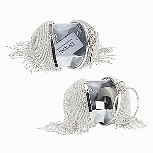 GripIt Women's Evening Round Ball Tassels Bag Diamond Clutch Purse Glitter Party Wedding Handbag with Chain,Silver