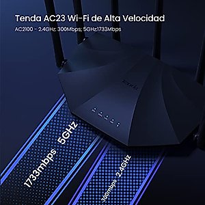 Tenda AC23 Smart WiFi Router - Dual Band Gigabit Wireless (up to 2033 Mbps) Internet Router for Home, 4X4 MU-MIMO Technology, Up to 1400 sq ft Coverage Parental Control Compatible with Alexa (AC2100)