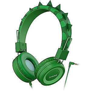 SIMJAR Dinosaur Kids Headphones with Microphone for School, Volume Limiter 85/94dB, Over-Ear Girls Boys Headphones for Kids with Foldable Wired Headphones for iPad/Travel/Tablet