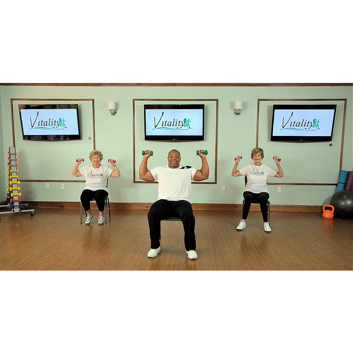 CHAIR EXERCISE DVD FOR SENIORS- Simply Seated is an invigorating Total Body Chair Workout. Warm up, Aerobic Endurance, Strengthening, Stretching. You will love this chair exercise for seniors DVDs