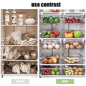 shopwithgreen 2 Pack Refrigerator Organizer Bins with Handle, Pull-out Fridge Drawer Organizer, Freely Pullable Refrigerator Storage Box with 2 Divided Sections, Fit for 0.6'' Fridge Shelf