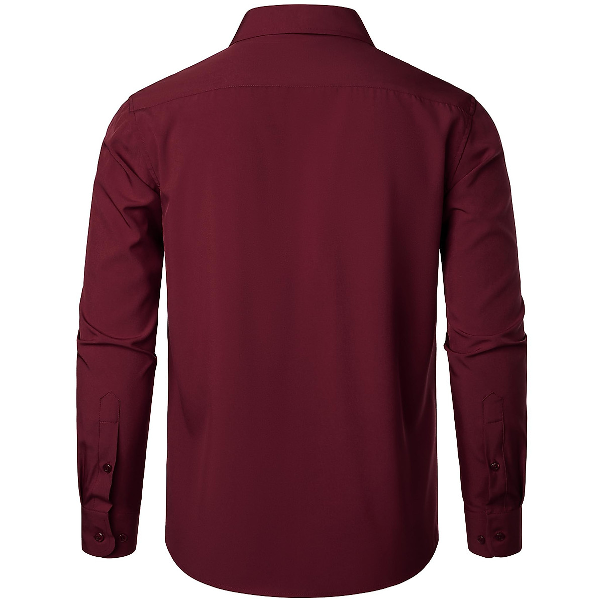 ZEROYAA Men's Regular Fit Dress Shirt Solid Wrinkle-Free Long Sleeve Casual Business Button Up Shirts with Pocket ZSSCL05-Maroon Small