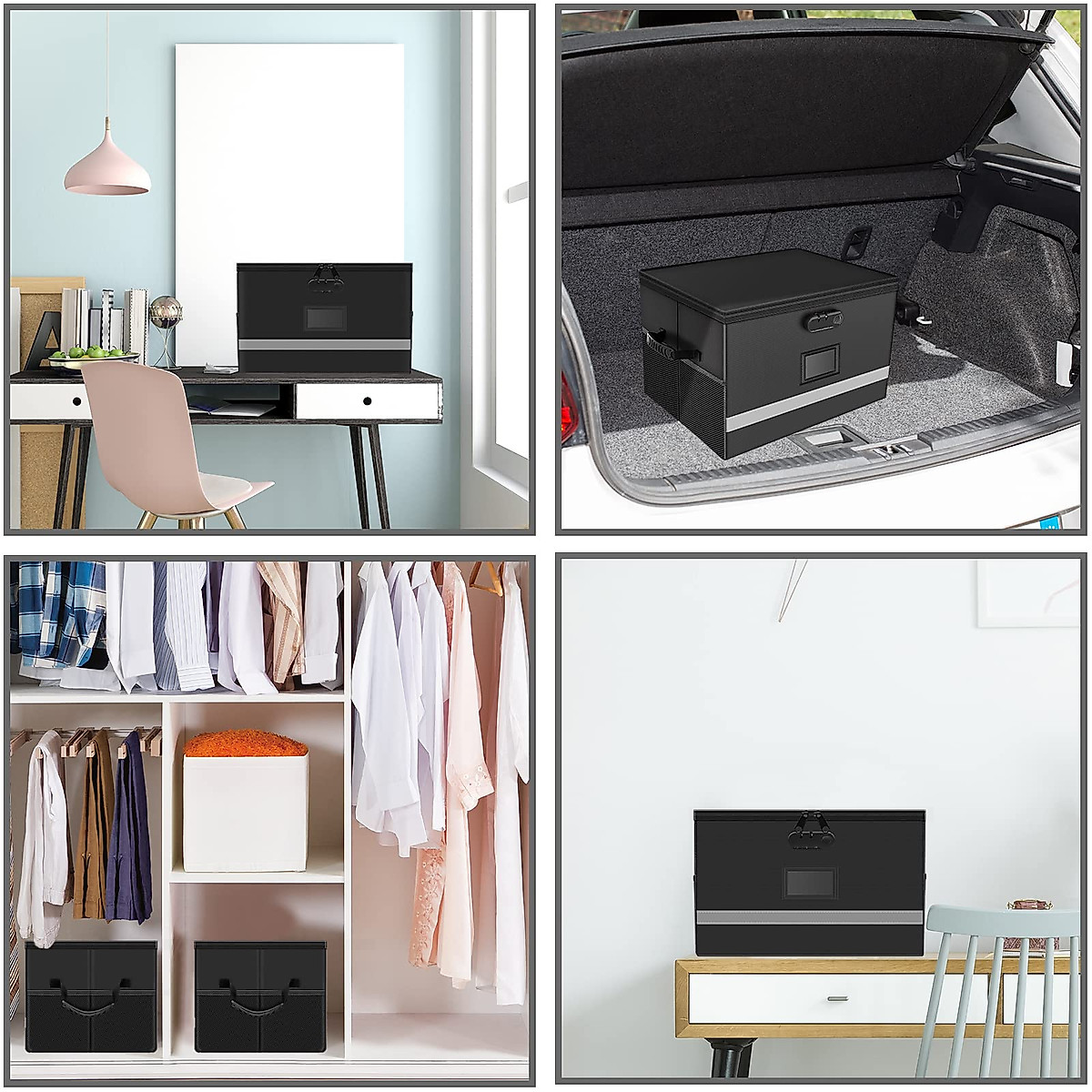 Grarg File Box with Lock, Fireproof Filing Box Document Storage Organizer for Hanging Letter/Legal File Folder, Portable File Cabinet with Handle for Home Office