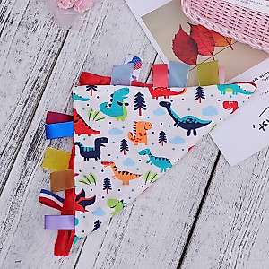 Toyvian Colorful Security Tag Blanket Soft Appease Towel for Newborn Toddlers(Dinosaur Pattern)