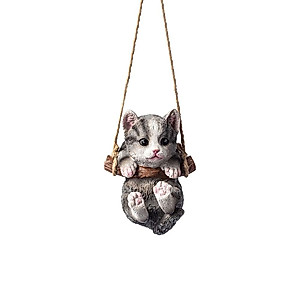 HomeSoGood 3D Garden Cat Ornaments Resin Kitten Simulation Model Statue Pendant Animal Figurine Car Interior Hanging Decor(Grey)