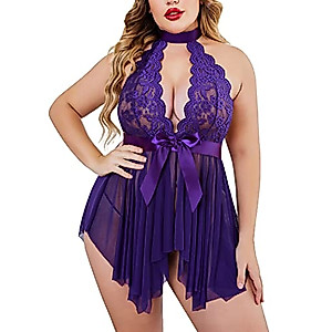 Avidlove Lace Lingerie Babydoll Women Sexy Chemise Exotic Nightgowns Bridal Nightdress Purple