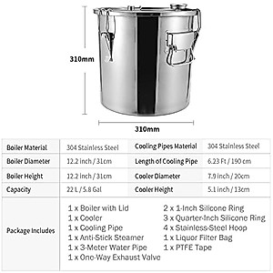 BEAMNOVA 22L 5.81 Gal Oil Still Kit, Stainless Steel Home Build-in Thermometer…
