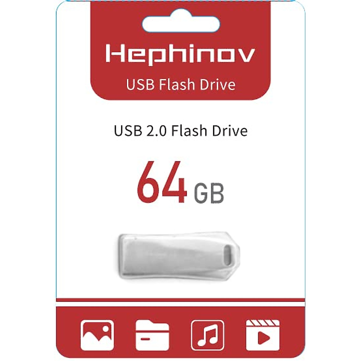 64GB USB 2.0 Flash Drive, Hephinov Mini USB Stick, UDP Thumb Drive, Zinc Alloy Jump Drive, Pen Drive, Memory Stick for PC/Computer/Sound/Speaker/External Storage (USB 2.0 64G)