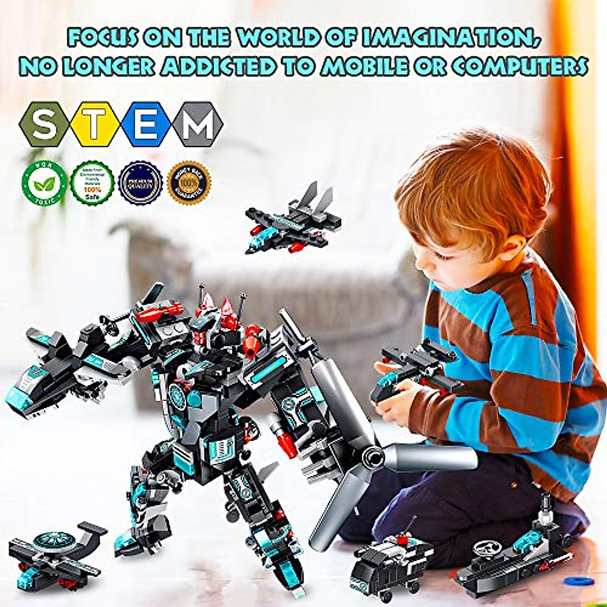 VATOS STEM Robot Building Toys, 577 PCS Construction Toys 25-in-1 STEM Toys for 6 Year Old Boys Creative Building Bricks Engineering Vehicles Blocks Kit for Kids Age 6 7 8 9 10 11 Year Old