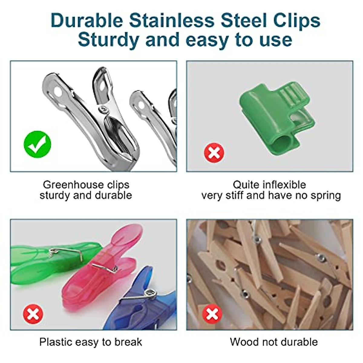 40 PCS Garden Clips, Heavy Duty Stainless Steel Greenhouse Clamps, Greenhouse Clips for Netting, Have a Strong Grip to Hold Down The Shade Cloth or Plant Cover on Garden Hoops or Greenhouse Hoops