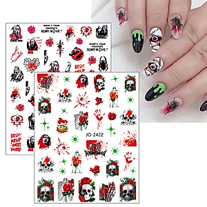 JMEOWIO 12 Sheets Halloween Nail Art Stickers Decals Self-Adhesive Pegatinas Uñas Cute Ghost Pumpkin Pink Nail Supplies Nail Art Design Decoration Accessories