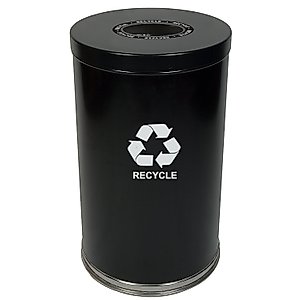 Witt Industries 18RTBK-1H Steel 35-Gallon 1 Opening Recycling Container with 1 Plastic Liner, Legend "Recycle", Round, 18" Diameter x 33" Height, Black