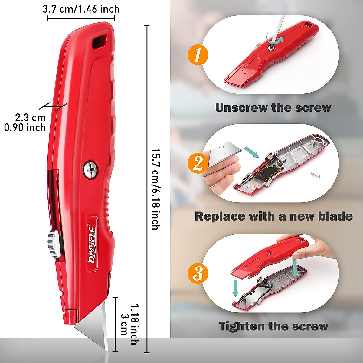 DIYSELF 4 Pack Box Cutters, Utility Knife with 10 Pcs Blades, Box Cutter Heavy Duty for Carpet, Cardboard, Vinyl, and Paper, Sharp Razor Knife, Package Opener, Box Cutter Retractable, Box Cutter Knife