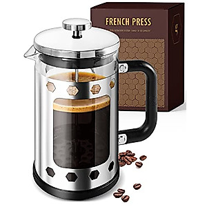 Gracie's Finest French Press Coffee Maker - Large 34 oz. Glass Coffee Pot Carafe with Stainless Steel Filter - French Press Coffee at Home or Office - Dishwasher Safe