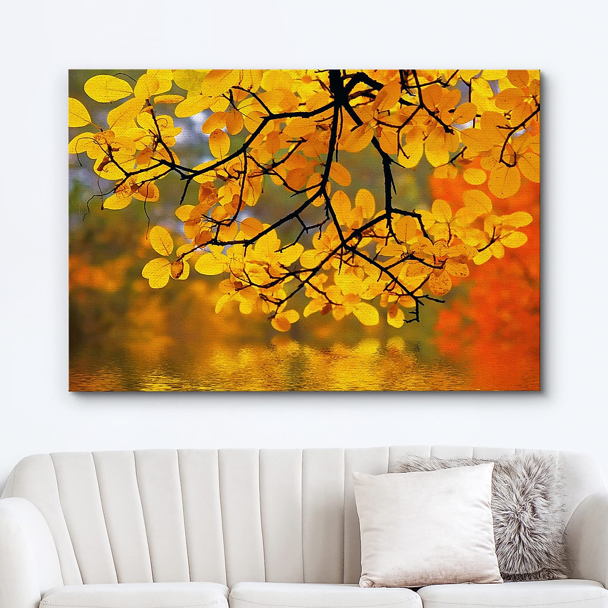 wall26 Canvas Print Wall Art Yellow Leaves in The Forest with Bokeh Camera Effect Floral Nature Photography Realism Bohemian Scenic Relax/Calm Cool for Living Room, Bedroom, Office - 24"x36"