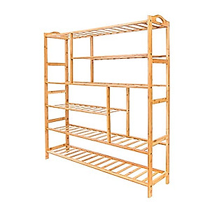 6-Tier Shoe Rack for Closet, Stackable Shoes Rack Organizer Free Standing Shoe Shelf for Entryway and Closet Hallway, Multifunctional Bamboo Rack in Different Combinations