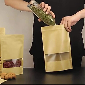 50 pcs Kraft Bags with Window Stand Up Ziplock Seal Paper Bag Resealable Large Food Storage Pouch 1oz 3.5×5.5in