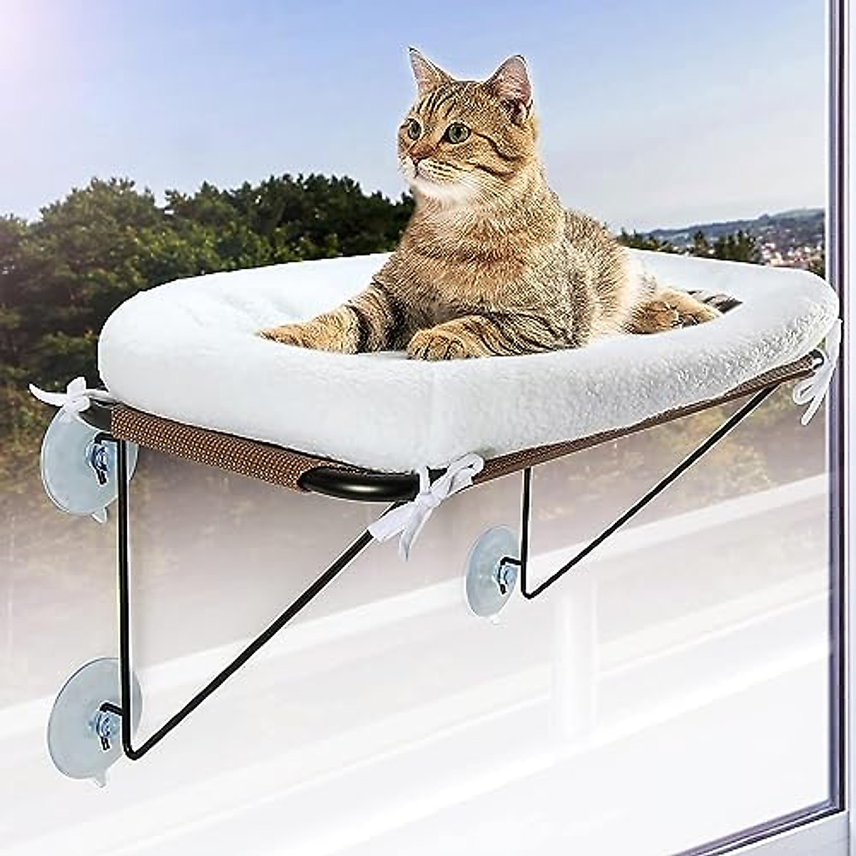 LSAIFATER Cat Window Perch with Supported Under Metal, Cat Hammock with Spacious and Comfortable Pet Bed for Kittens & Large Cats, Cat Gifts for Your Beloved Cat