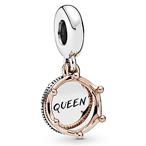 Pandora Jewelry Queen & Regal Crown Dangle Charm - Queen Jewelry Charm for Pandora Charm Bracelets - Perfect for Holiday, Anniversary, or Birthday Gift - Two Tone, No Box