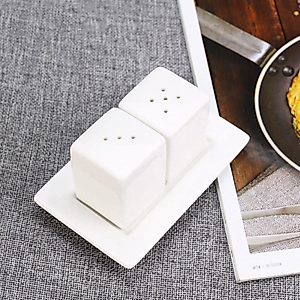Gaolinci White Porcelain Salt & Pepper Shakers, Salt Shaker Set with Tray