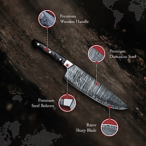 Morf Steelware Damascus Chef Knife, 5 Pieces of Damascus Steel Chef Knife Set for Kitchen, BBQ Knives, Camping Cooking Knives, Knives for Men for Camping and Outdoors