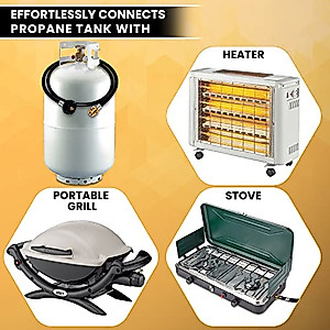 Propane Link 5FT Propane Hose Adapter 1lb to 20lb - Propane Adapter Hose for Weber/Coleman/Blackstone Grill Smoker Camping Stove & Larger Propane Tank, Mr Buddy Heater Adapter Hose with Plumber Tape