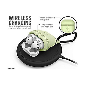 Catalyst Waterproof AirPods 1 & 2 Case with Premium Carabiner, Compatible Wireless Charging, One-Piece Design, Protective Cover Soft Skin, High Drop Protection, Silicone Sealing - Glow in Dark