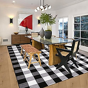 LHLJOYU Buffalo Plaid Rug Black and White Check Rugs Extra Large 5' x 7' Machine Washable Carpet Retro Lattice Checkered Outdoor Rug for Living Room Dining Room Bedroom Farmhouse(Plaid, 5' x 7')