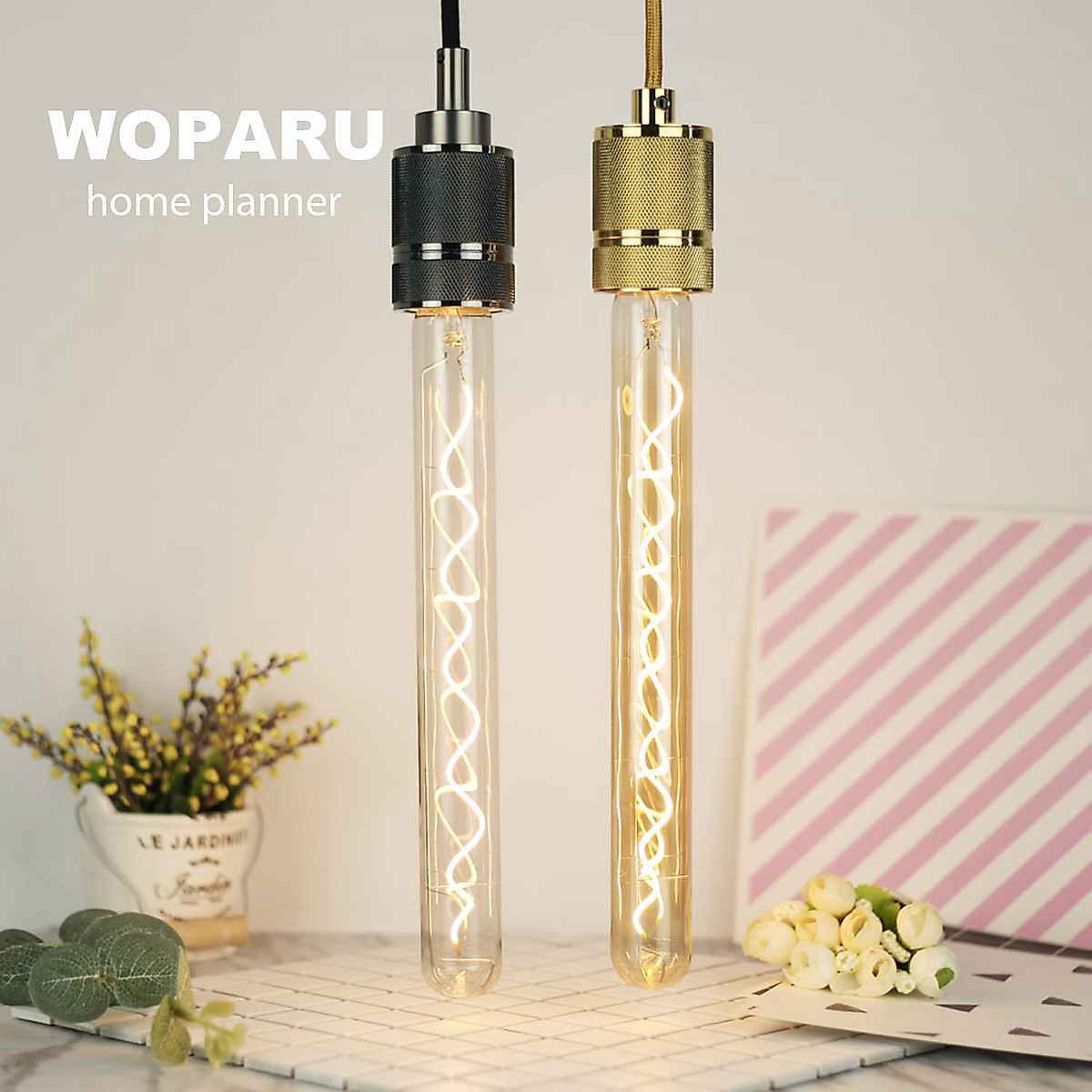 WOPARU Long Test Tube Spiral Vintage Edison Filament Light Bulb，T10/T32 Medium (E26) Standard Base E27，4W 2200K 240LM Dimmable LED Edison Bulb,40W Equivalent Warm White (Clear Glass)