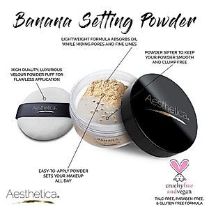 Aesthetica Banana Loose Setting Powder - Flash Friendly Superior Matte Finish Highlighter & Finishing Powder - Includes Velour Puff