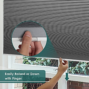 LUCKUP Cellular Shades Cordless Blackout Honeycomb Blinds, Room Darkening Pull Down Window Shade for Bedroom Living Room Nursery, 20'' W x 64'' H, Grey-White