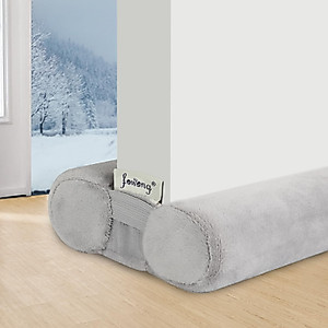 fowong Door Draft Stopper Double Side Adjustable Seal Bottom of Doors 30" to 36" Noise Blocker Cover Gap up to 1.5" Soundproof Interior Front Draft Guard Grey