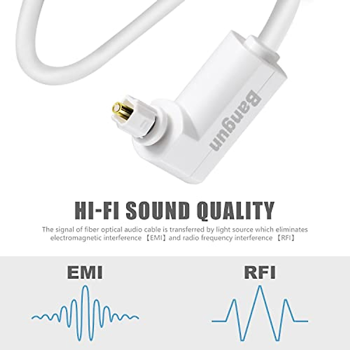 White Optical Audio Cable, Slim 90 Degree Digital Audio Optical Cord, SPDIF Toslink Optical Cable, Right Angle Fiber Optic Audio Cable, Optical Sound Cable for Sound Bar/TV/PS4/Xbox/Home Theater, 10ft