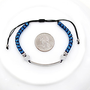 Customized Name ID Bracelets for Women Best Friend, Blue Hematite Stone Bracelets for Women Personalized Name with Stainless Steel Engraving Plate Y1451