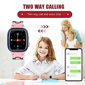 Kids Smart Watch LBS Tracker - Boys Girls Smartwatch Phone for 3-12 Year Old with SOS Camera Alarm Clock Call Camera Weather Stopwatch Voice Chat 1.44'' Touch Screen Electronic Toy Birthday (Pink)